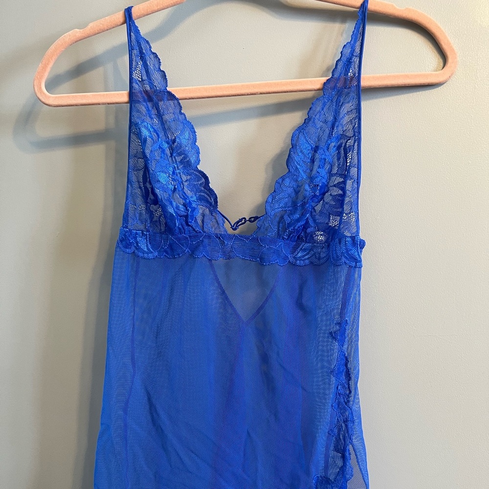 Vintage Royal Blue Victorias Secret Lace Mesh Slip Dr… - Gem